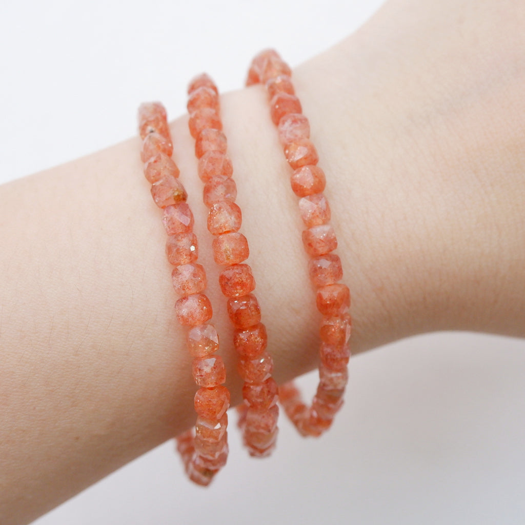 Russian Sunstone Crystal Bracelet 4mm Cube – Made by KCA