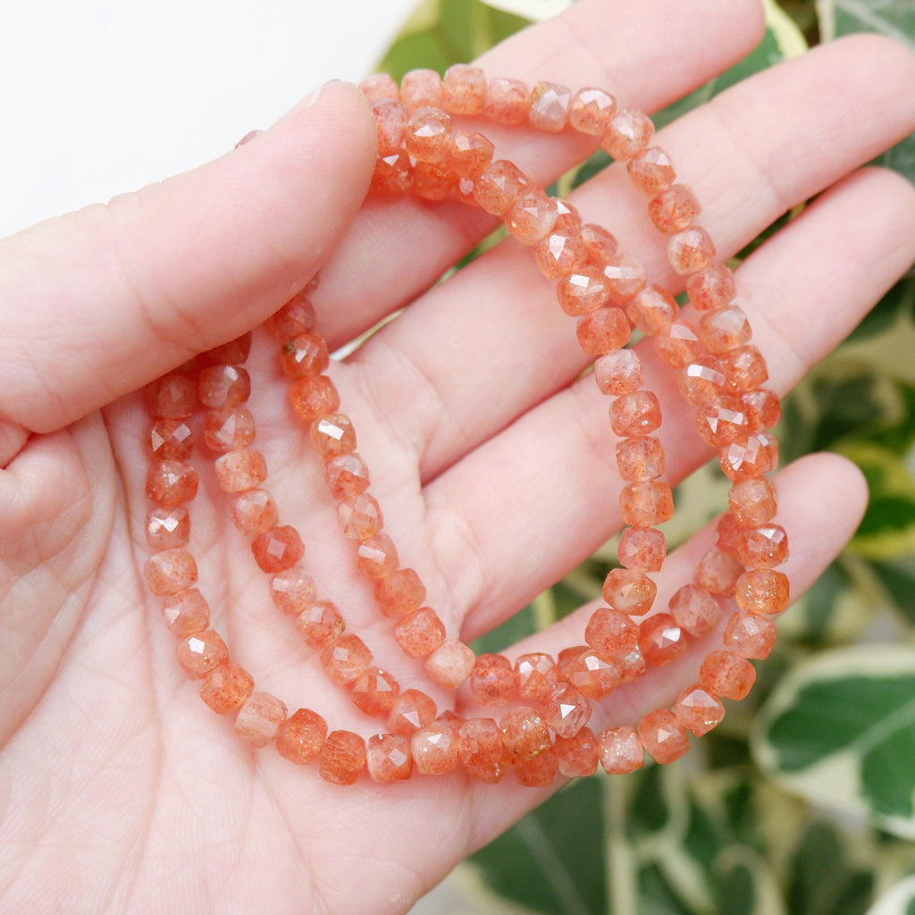 Russian Sunstone Crystal Bracelet 4mm Cube – Made by KCA
